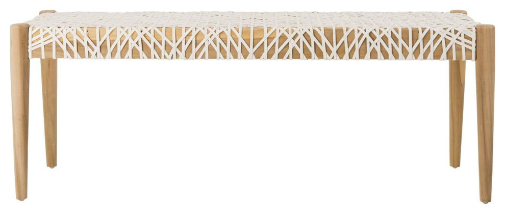 Amie Leather Weave Bench Off White/Natural - Midcentury - Accent And ...