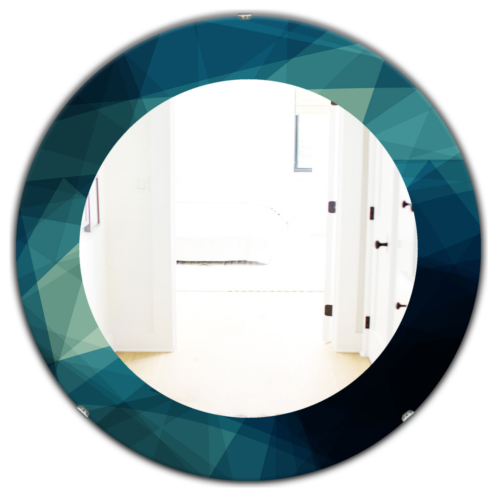 Designart Shades of Blue Modern Frameless Oval Or Round Wall Mirror ...