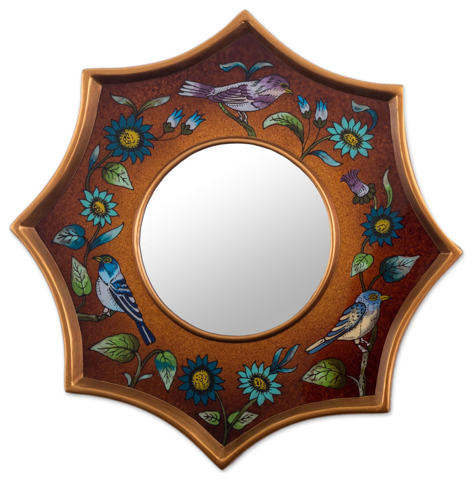 Novica Handmade Birds Of Peru In Nutmeg Reverse-Painted Glass Wall ...