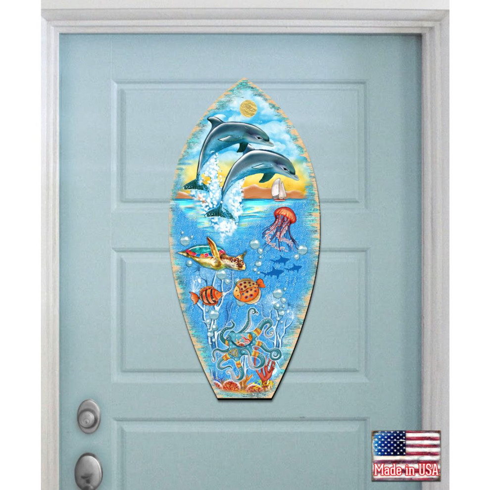 Sea Creatures Surfing Board Door Decor Coastal Holiday Decor ...
