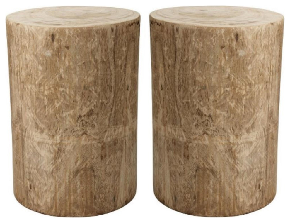 Home Square Traditional Solid Wood Side Table in Natural Finish - Set ...