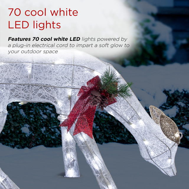 White Grazing Light Up Mesh Deer Décor - Outdoor Holiday Decorations ...