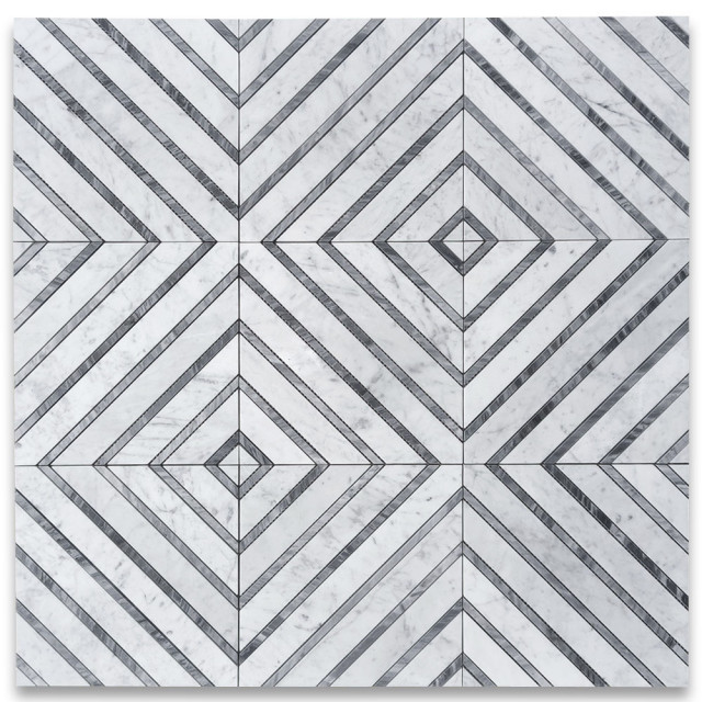 Carrara White Marble Geometric Polystrip Mosaic Bardiglio Gray Honed, 1 ...