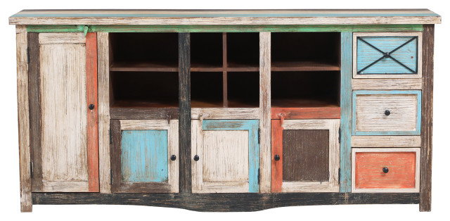 Rosalla Mango Wood Sideboard, Distressed Multicolor - Farmhouse ...