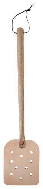 Modern Buffalo Leather Fly Swatter with Wood Handle, Natural ...