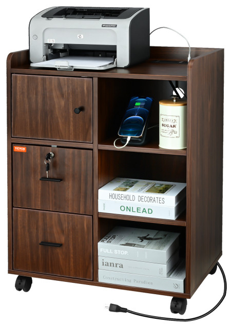 VEVOR Wood File Cabinet Mobile Printer Cabinet 3-Drawer With Outlets ...