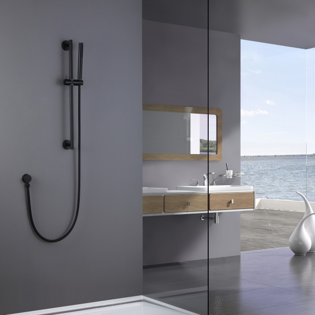 Wall-Mount Adjustable Slide Bar Hand Held Shower With Hose-Less Rough ...