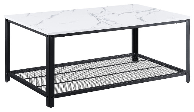 Taurus Coffee Table, White Printed Faux Marble and Black Finish ...