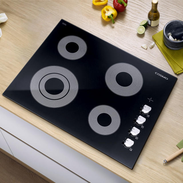 Cosmo 24" Electric Ceramic Glass Cooktop With 4 Elements, Dual Zone ...