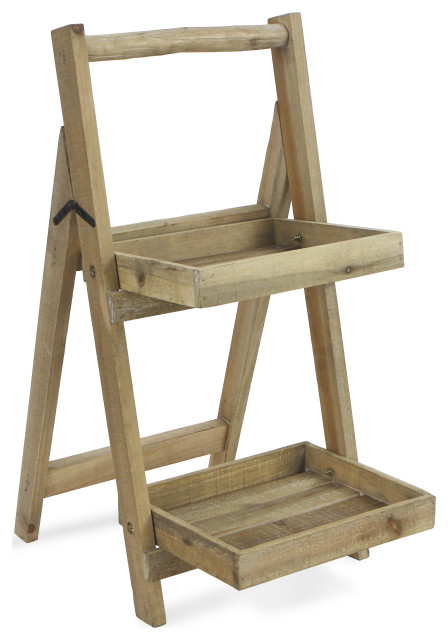 2 Tier Wood Folding Shelf - Transitional - Display And Wall Shelves ...