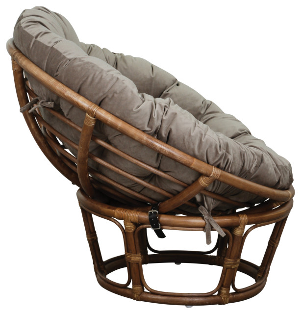 Papasan Chair With Green Round Pillow Cushion and Brown Rattan Frame ...