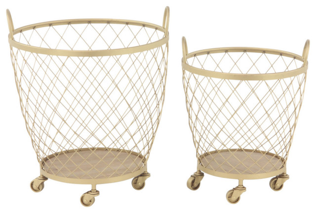 Modern Gold Metal Storage Cart Set 45911, S/2 15", 21"H - Contemporary ...