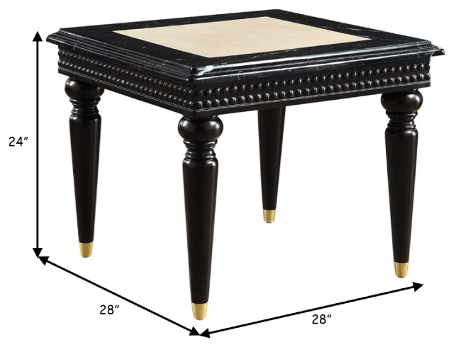 Benzara BM275499 28" Square End Table, Marble Top, Beaded Apron, Black ...