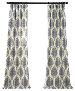 Arabesque Blue Printed Cotton Twill Curtain Single Panel ...