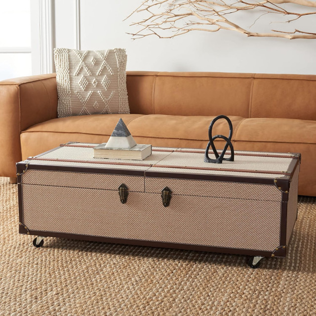Unique Coffee Table, Storage Trunk Design With Wheels & Inner Wine Rack ...