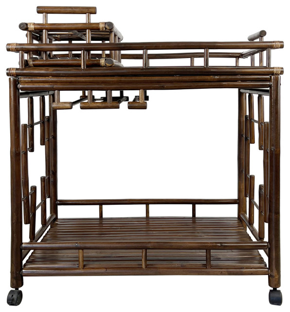 Bamboo Rolling Wine Buffet Bar Serving Cart with Casters - Espresso ...