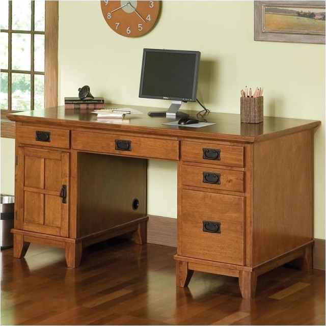 Bowery Hill Desk Style Wood Pedestal Storage Computer Desk in Cottage ...