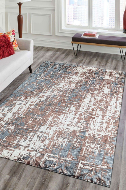 Hand-Knotted Wool Ivory/Copper Transitional Modern Modern Rug, 8' X 11 ...