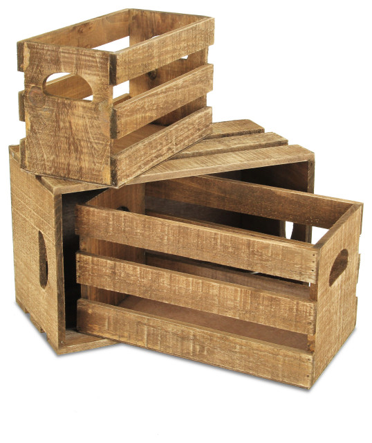 Set Of 3 Wood Slat Crate - Transitional - Storage Bins And Boxes - by ...