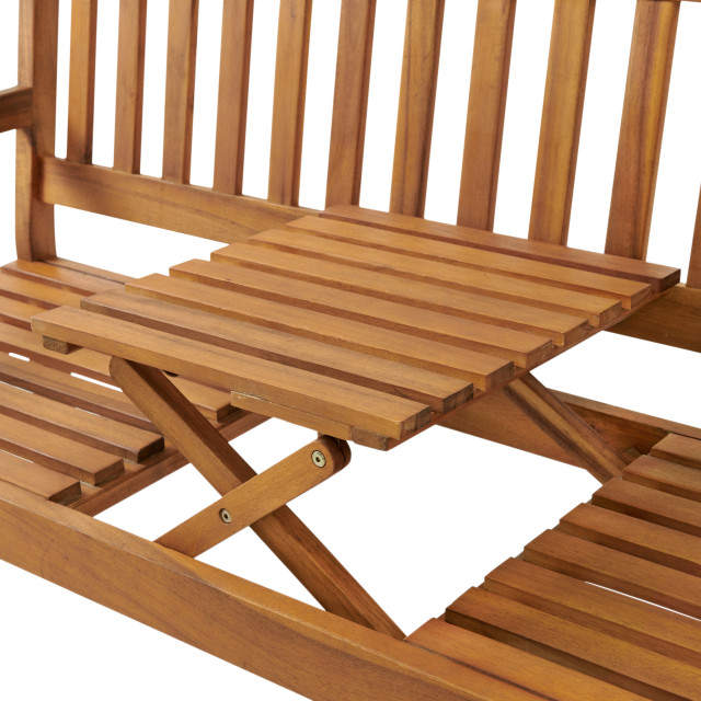 Bristol Two Seat Bench With Pop Up Table - Transitional - Outdoor ...