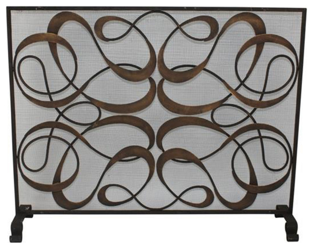 Single Panel Fireplace Screen Dark Gold Swirl Design - Contemporary ...