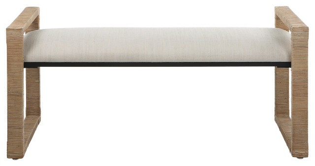 Uttermost Areca Coastal Rattan Bench - Tropical - Upholstered Benches ...