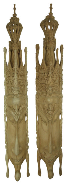 Hand Carved Wood Rama and Sita Wall Mask Set, Oversized - Asian - Wall ...