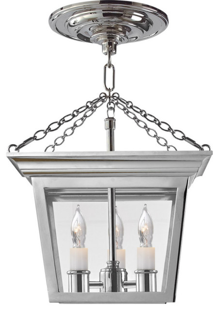 Cornice Semi-Flush Lantern, 3-Light, Polished Nickel, Clear Glass, 9.5"W - Traditional - Flush ...