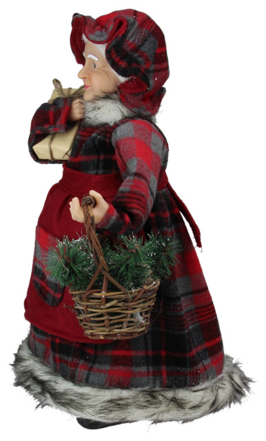 Country Rustic Mrs. Claus in Red Checkered Dress Figure - Traditional ...