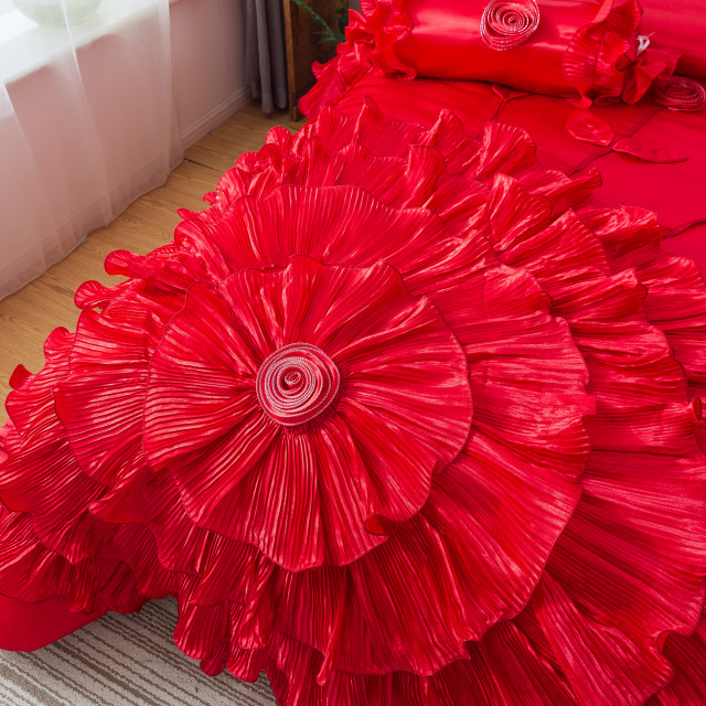 Red Rose Satin Ruffle Floral Romantic Victorian Comforter Bedding Set ...