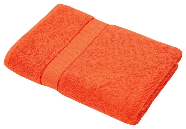 Solid Terry Bath Towel, 100% Soft Cotton, Orange, Set of 4 ...