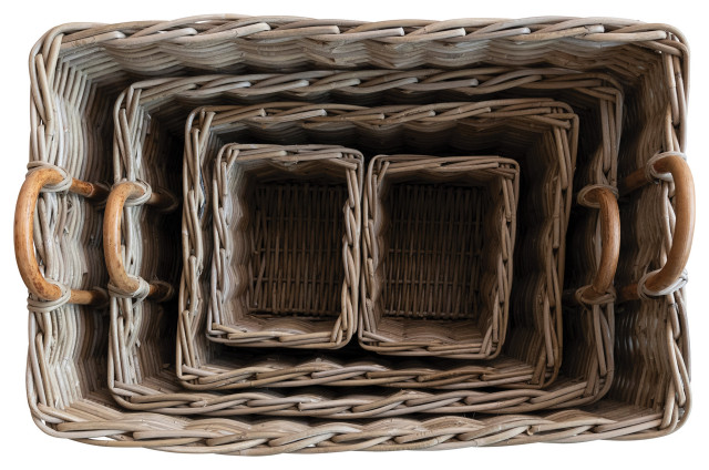 Hand-Woven Rattan Trunks Storage With Handles and 3 Nested Baskets ...