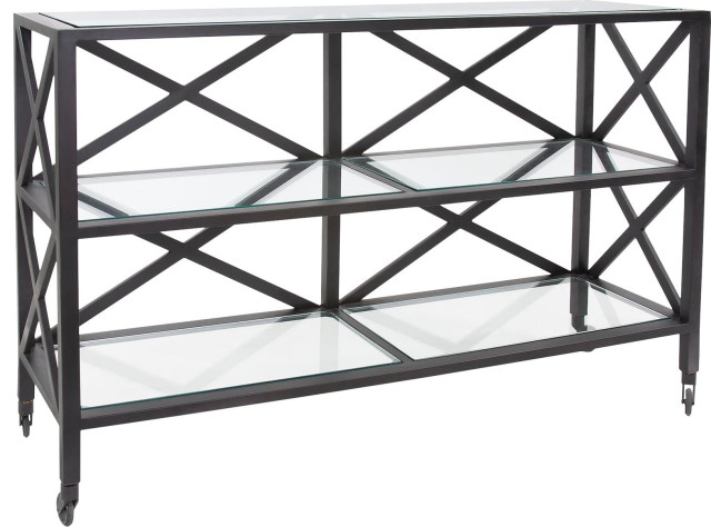 Sleek Doshi Rolling Console With Glass Shelves - Transitional - Console ...