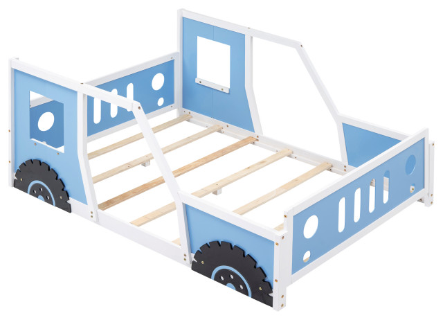 Gewnee Full Size Classic Car-Shaped Platform Bed with Wheels,White ...