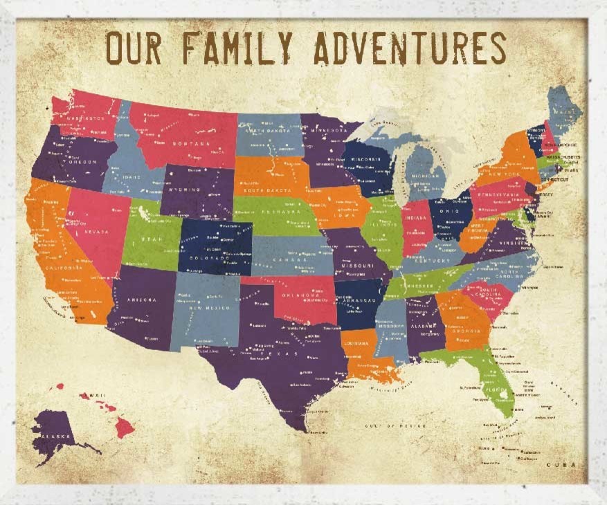 USA Vintage Inspired Map, Framed, 20"X24" - Transitional - Prints And ...