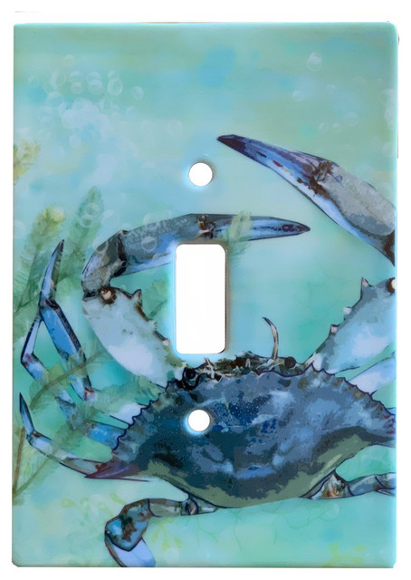 Blue Crab Single Ceramic Switch Plate - Beach Style - Switch Plates And ...