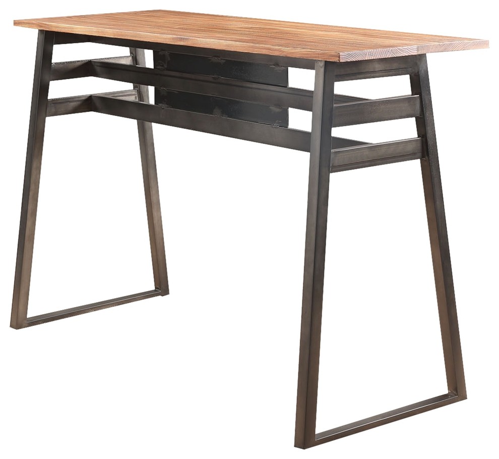 59" Metal And Wood Bar Table In Natural and Gunmetal Finish ...