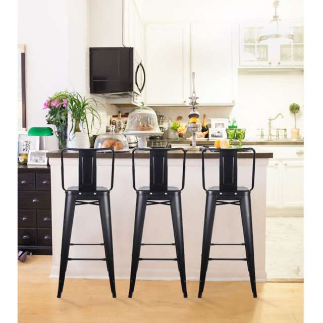 Black 30" High Back Metal Bar Stools Set of 8 - Industrial - Bar Stools ...