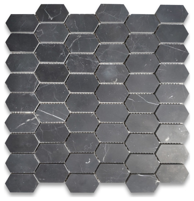 Nero Marquina Black Marble Constellation Hexagon Mosaic Tile Honed, 1 ...