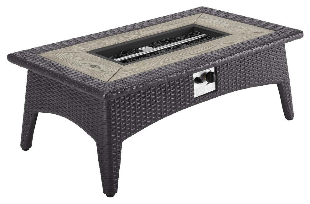 Modern Outdoor Lounge Coffee Table, Rattan Wicker, Dark Gray - Tropical ...