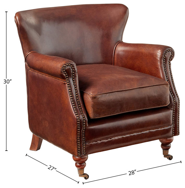 Vintage Dark Brown Leather Accent Chair with Top Grain Upholstery ...