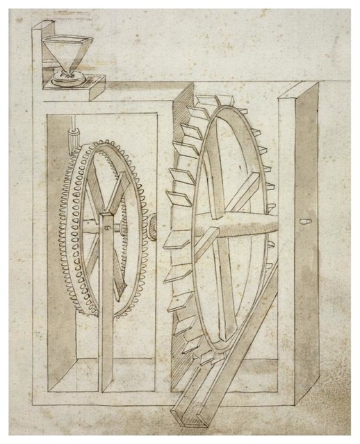 "Folio 14: mill with undershot water wheel" Paper Art, 22"x26", 22"x26 ...