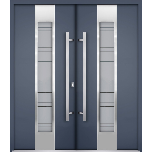 Exterior Prehung Double Doors Deux 0757 Gray Graphite Frosted Glass ...