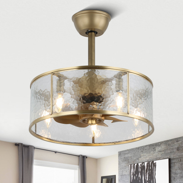 18" Bladeless Caged Ceiling Fan Tempered Glass Enclosed Ceiling Fan ...