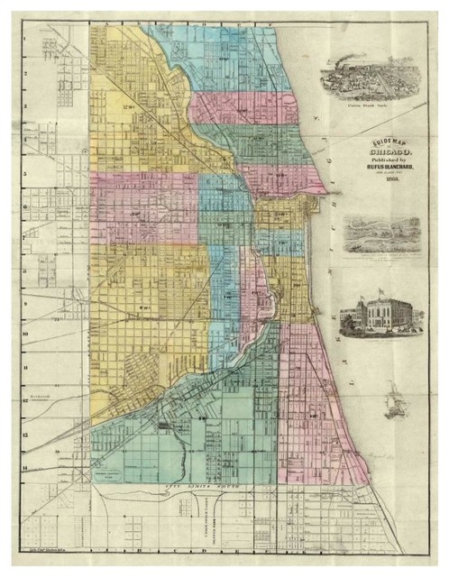 "Guide Map of Chicago, 1869" Digital Paper Print by Rufus Blanchard, 14 ...