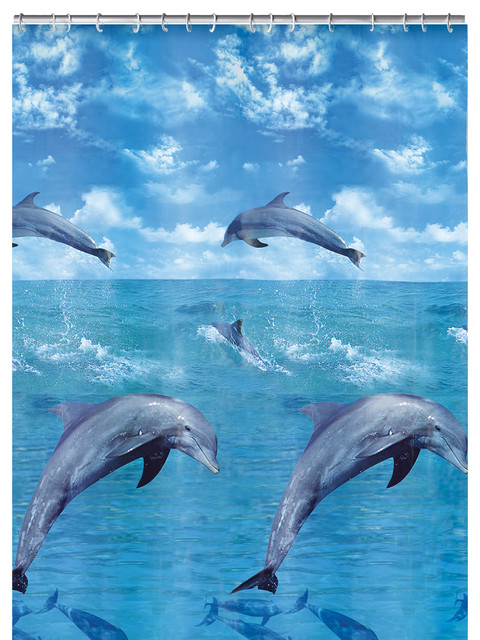 Blue Non Toxic PEVA Shower Curtain, Dolphin - Beach Style - Shower ...