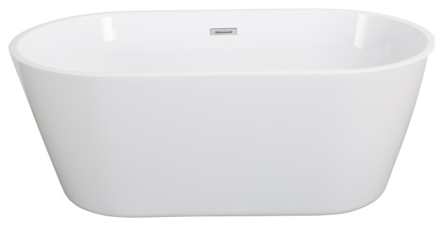 55 Inch Acrylic Freestanding Soaking Bathtub in Gloss White with Chrome ...