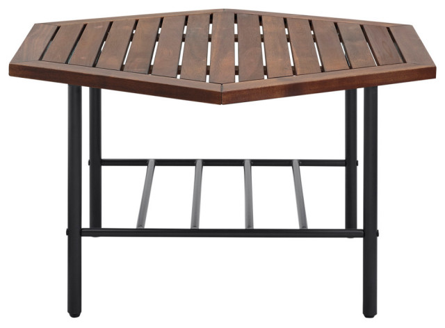 Pearson Modern Wood and Metal Outdoor Hexagon Coffee Table ...