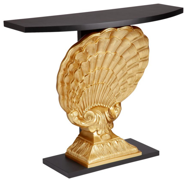 Design Toscano Black and Gold Gilt Shell Console Table - Beach Style ...