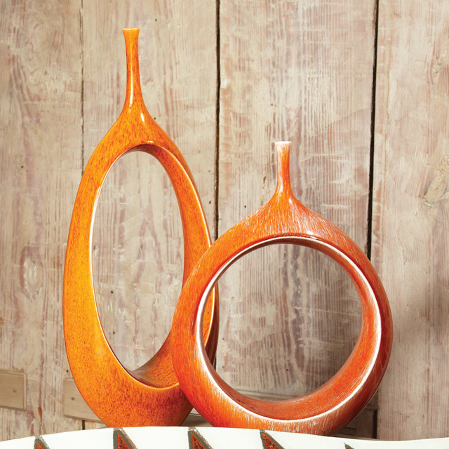 Open Oval Ring Vase, Orange, 5.5"x10"x22", 5.5"x10"x22" - Contemporary ...